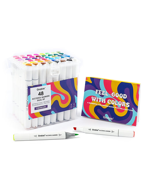 Grabie Dual-Tip Alcohol-Based Marker Set Of 48 With Coloring Book - Grabie®