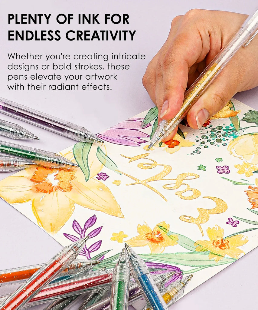 Retractable Glitter Gel Ink Pen Set Of 18 - Grabie®