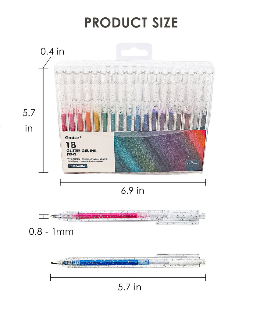 Retractable Glitter Gel Ink Pen Set Of 18 - Grabie®