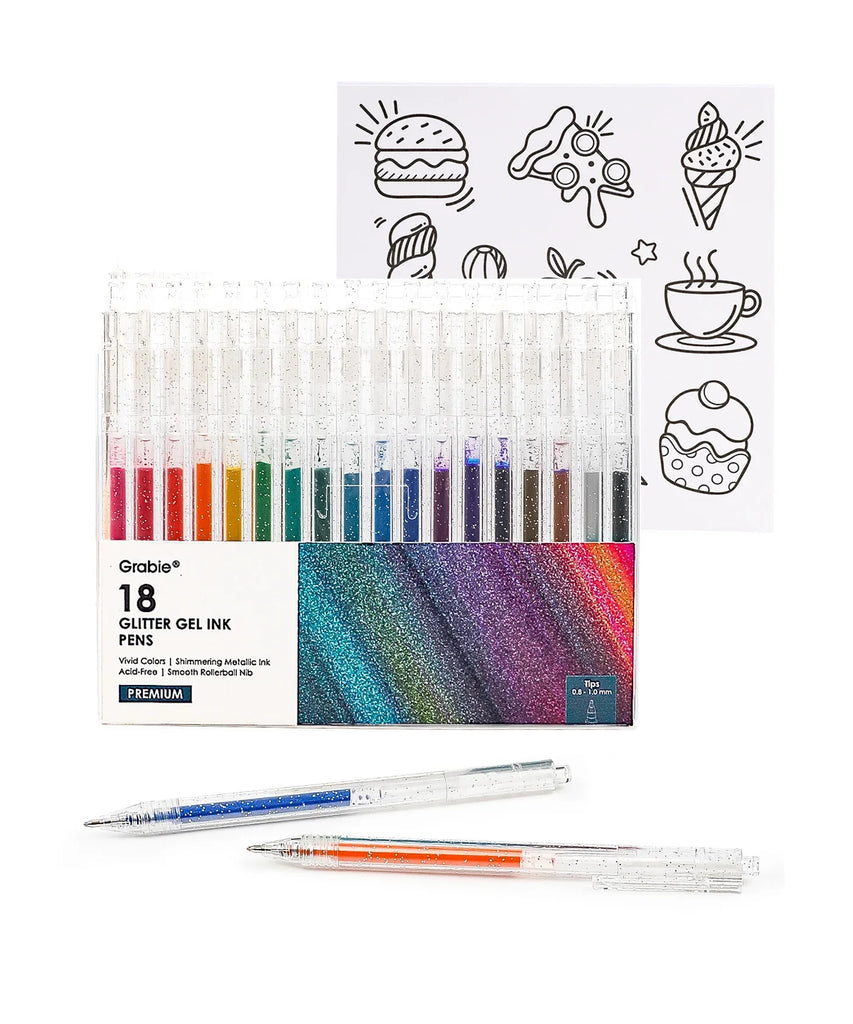Retractable Glitter Gel Ink Pen Set Of 18 - Grabie®