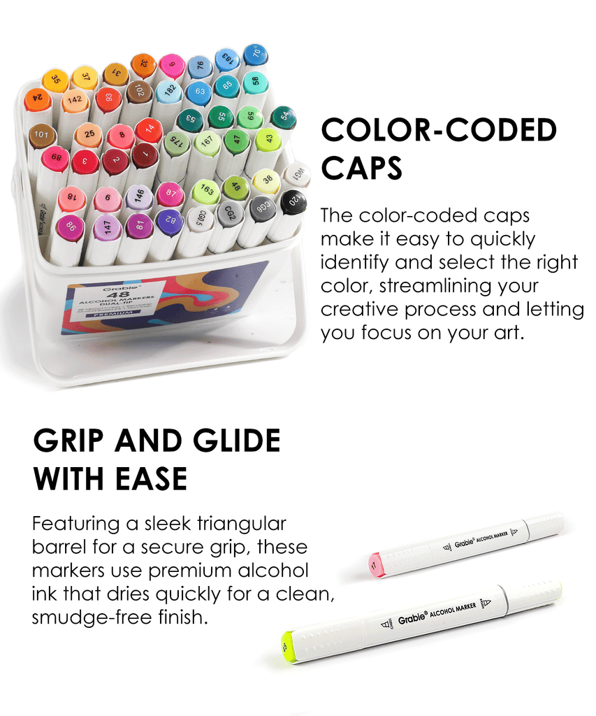 Grabie Dual-Tip Alcohol-Based Marker Set Of 48 With Coloring Book - Grabie®