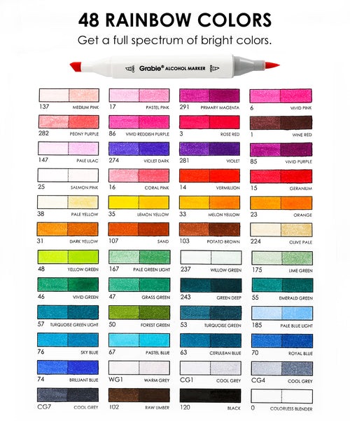 Grabie Dual-Tip Alcohol-Based Marker Set Of 48 With Coloring Book - Grabie®