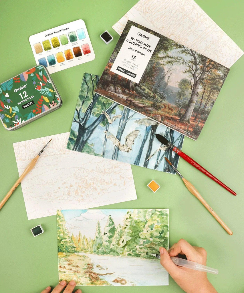 15 Sheets 140LB Forest-Themed Watercolor Coloring Book - Grabie®