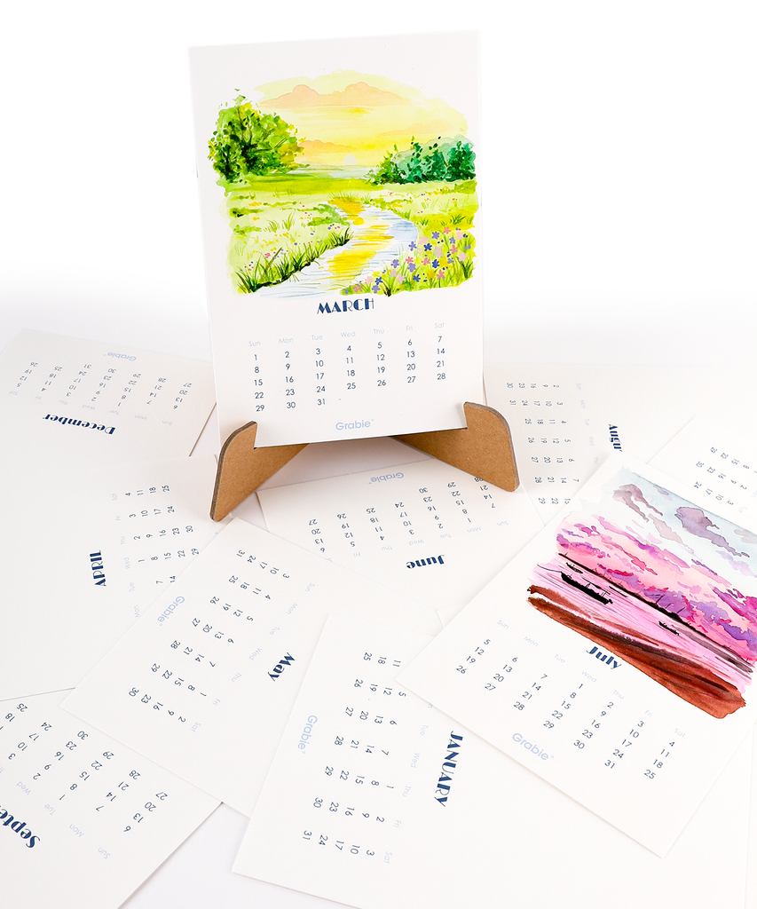 12-Month Watercolor Calendar Set For 2026 - Grabie®