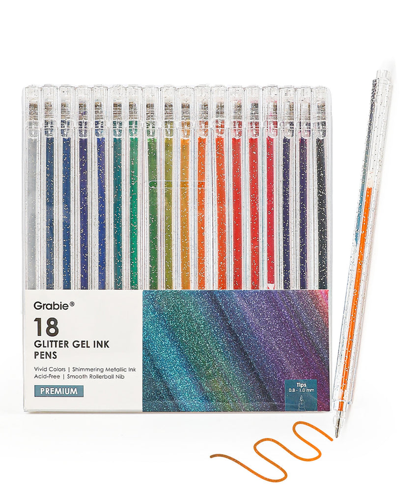 Capped Iridescent Glitter Gel Ink Pen Set Of 18 - Grabie®