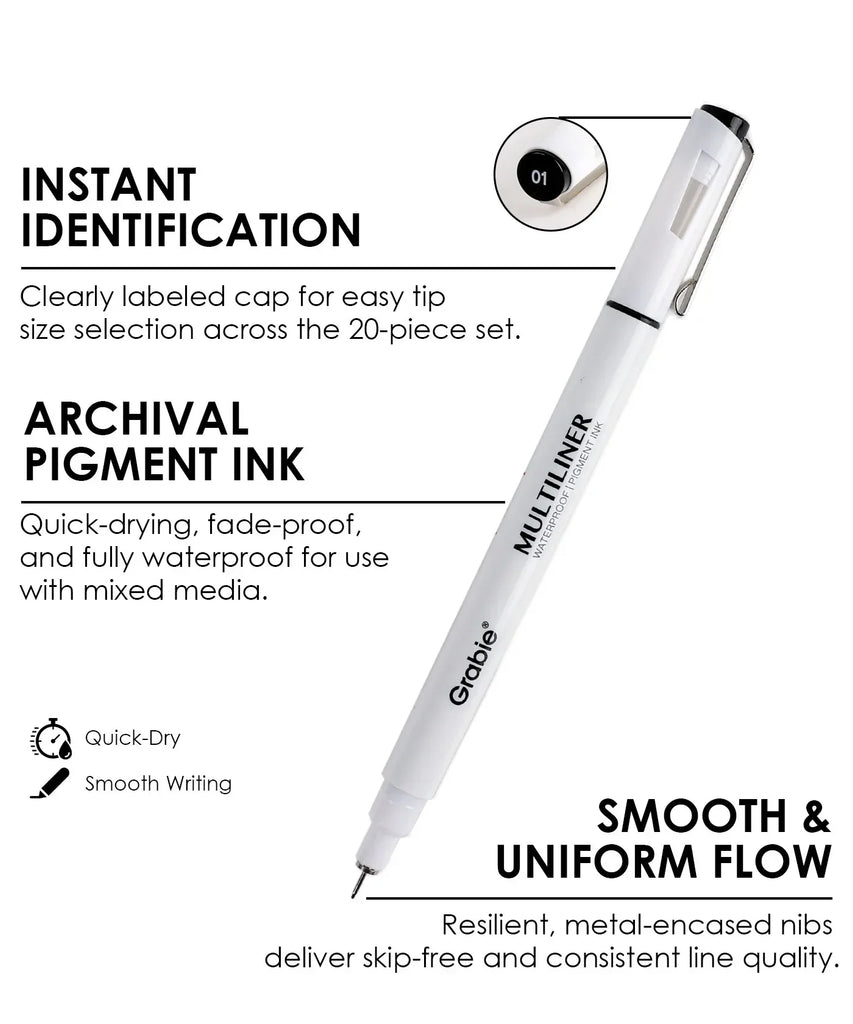 Waterproof Multiliner Drawing Pen Set Of 10 - Grabie®