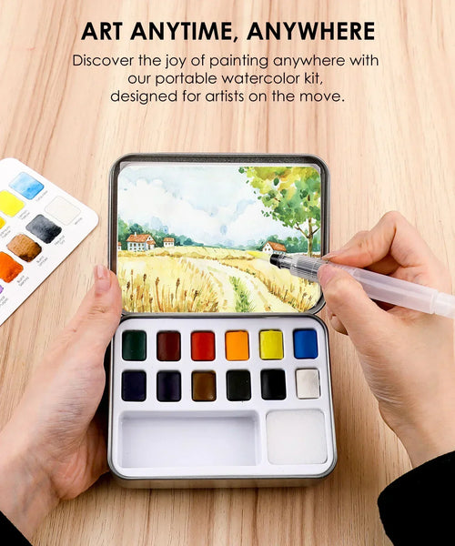 Watercolor Pocket Set Of 12 With Brush - Essential Colors | Grabie Art ...