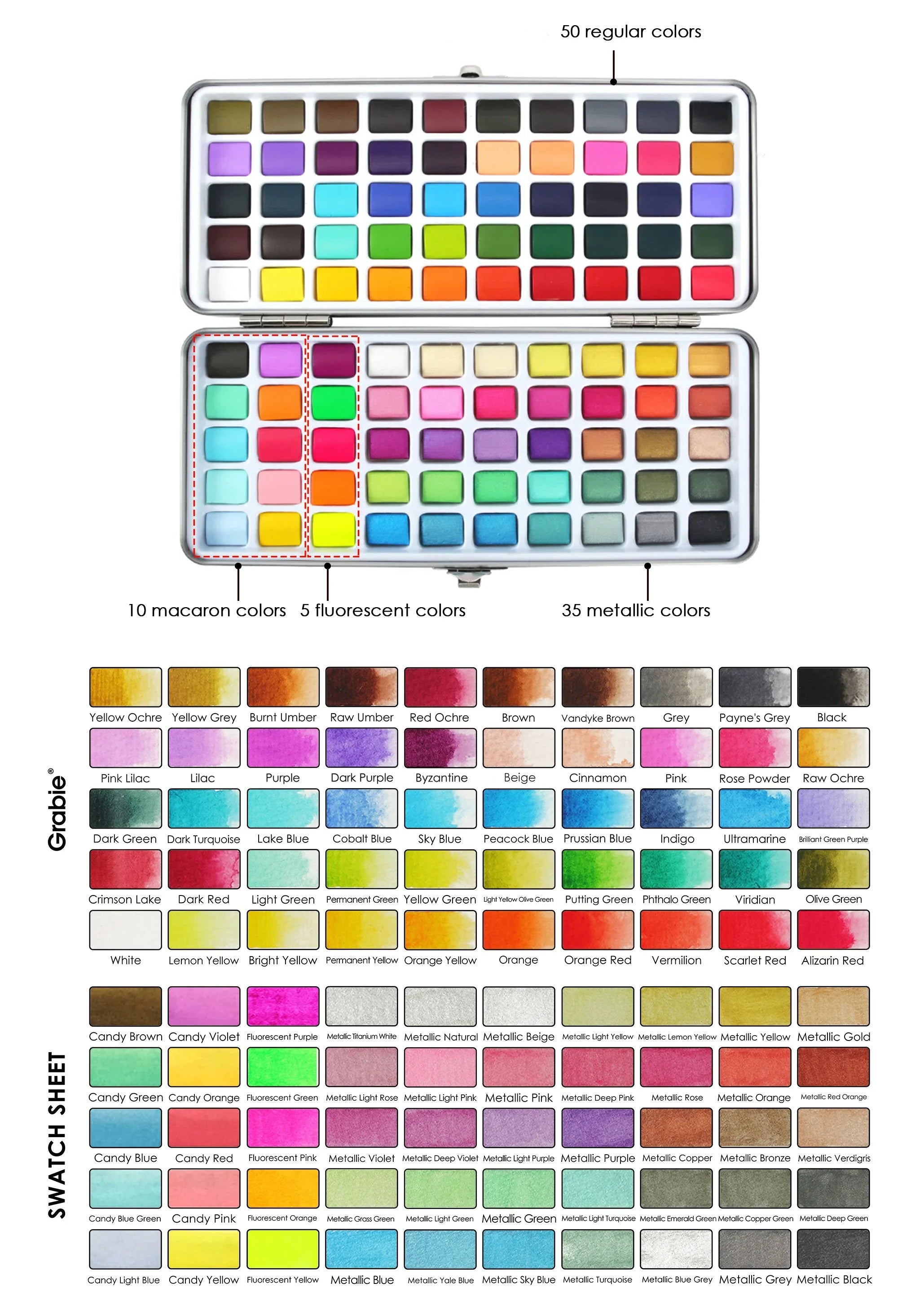100 Solid Watercolor Paint Set Including 40 Metallic Color, Metallic ...